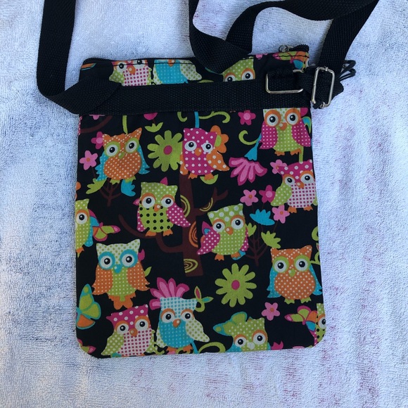 Bags | Crossbody Black Purse With Colorful Owls All Over It | Poshmark